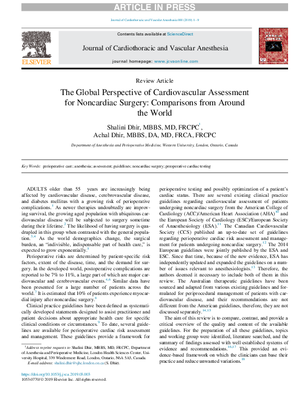 (PDF) The global perspective of cardiovascular assessment for non ...