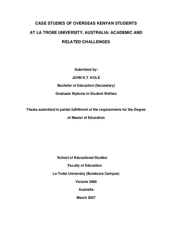 (PDF) Case Studies Of Overseas Kenyan Students At La Trobe University ...