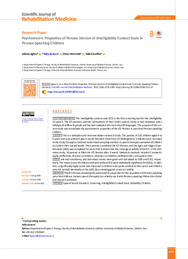 (PDF) Research Paper Psychometric Properties of Persian Version of ...