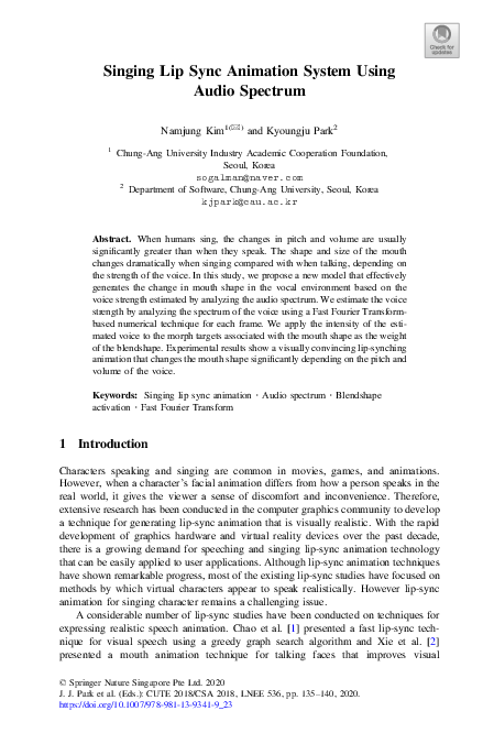 (PDF) Singing Lip Sync Animation System Using Audio Spectrum