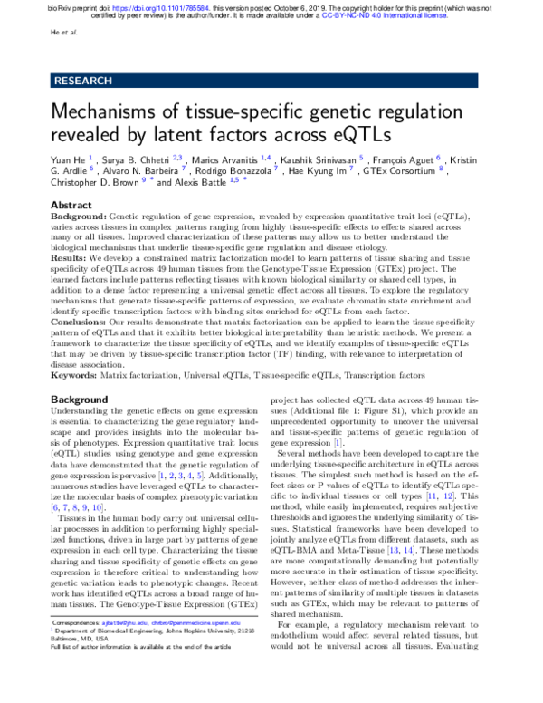 (PDF) Mechanisms of tissue-specific genetic regulation revealed by latent factors across eQTLs