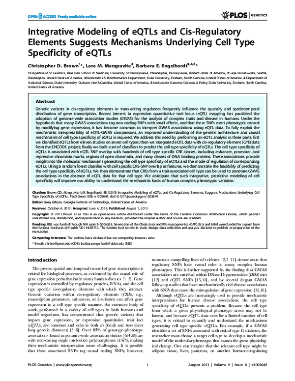 (PDF) Integrative Modeling of eQTLs and Cis-Regulatory Elements Suggests Mechanisms Underlying ...