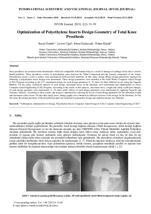 (PDF) Optimization of Polyethylene Inserts Design Geometry of Total ...