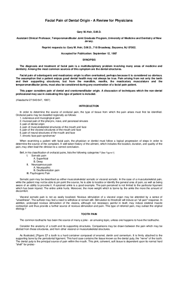 (PDF) Facial Pain of Dental Origin - A Review for Physicians