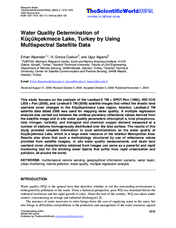 (PDF) Water Quality Determination of Küçükçekmece Lake, Turkey by Using ...