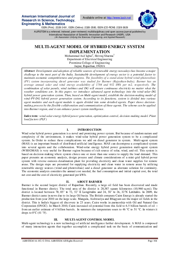 (PDF) Multi-Agent Model of Hybrid Energy System Implementation