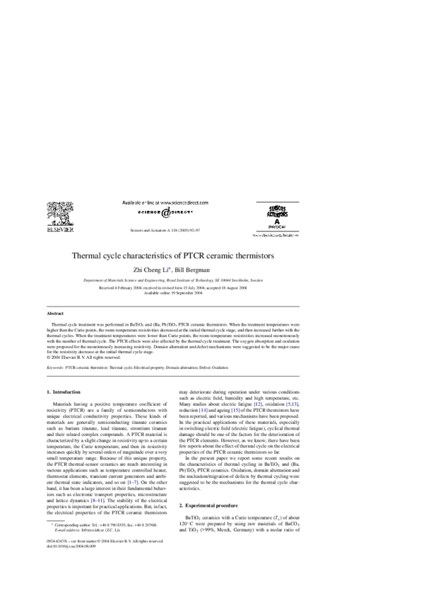 (PDF) Thermal cycle characteristics of PTCR ceramic thermistors