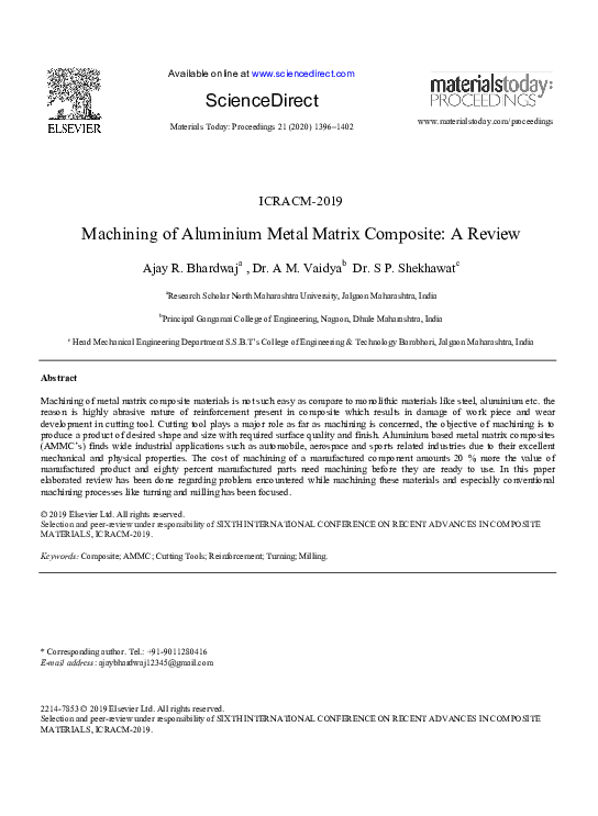 (PDF) Machining of Aluminium Metal Matrix Composite: A Review