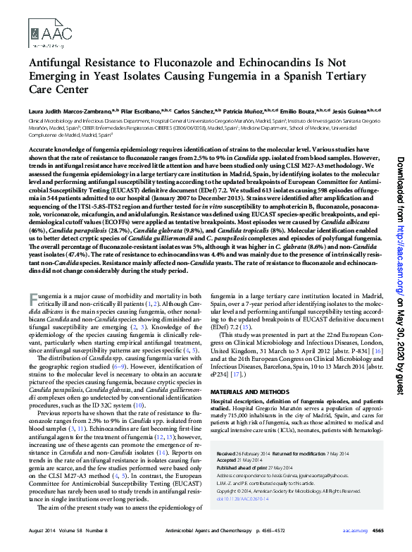 (PDF) Fungemia Antifungal Resistance in Spain (2007-2013)