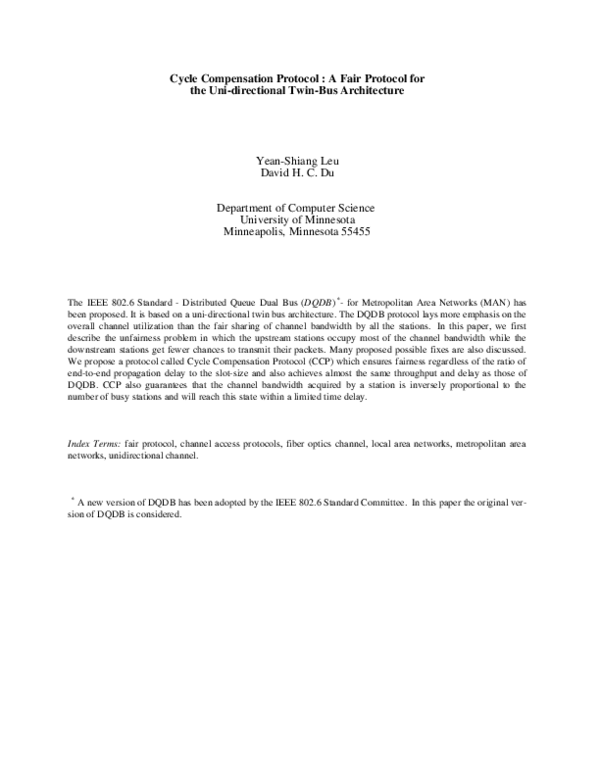 (PDF) Cycle compensation protocol: A fair protocol for the unidirectional twin-bus architecture