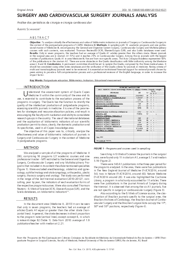 (PDF) Surgery and Cardiovascular Surgery Journals Analysis
