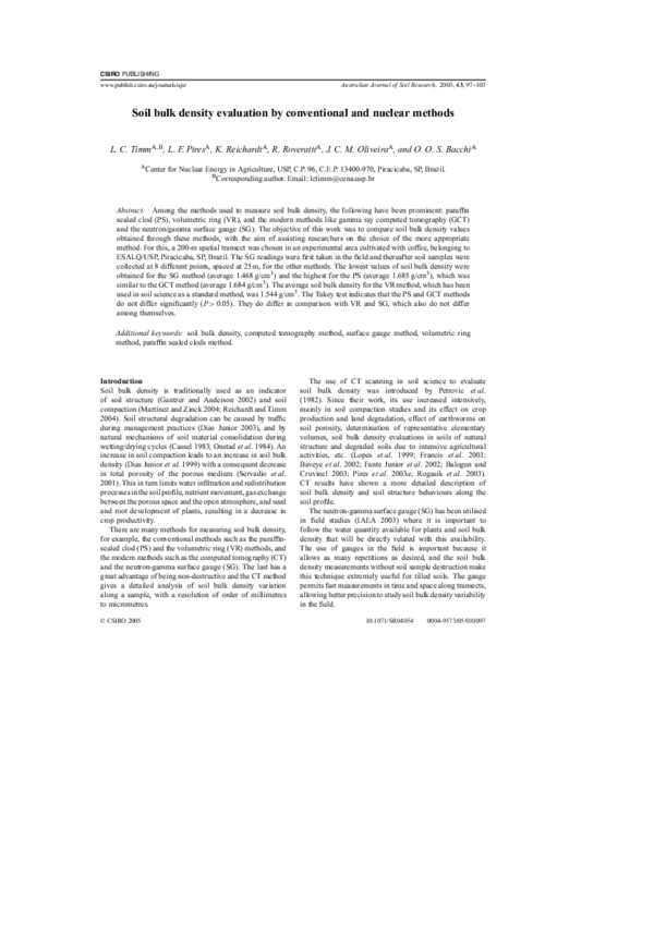 (PDF) Soil bulk density evaluation by conventional and nuclear methods