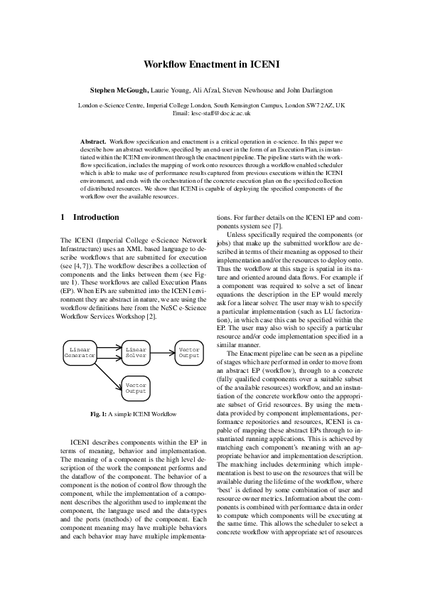 (PDF) Workflow enactment in ICENI