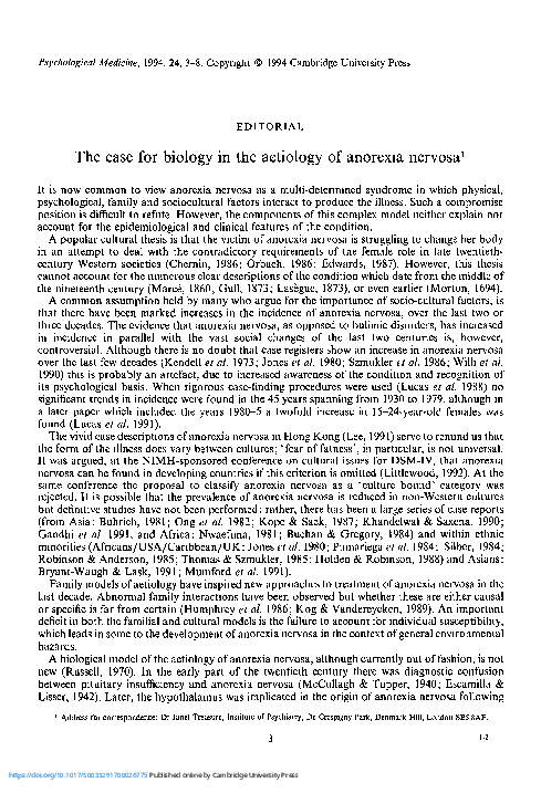 (PDF) The case for biology in the aetiology of anorexia nervosa