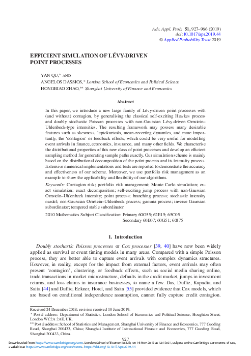 (PDF) Efficient simulation of Lévy-driven point processes