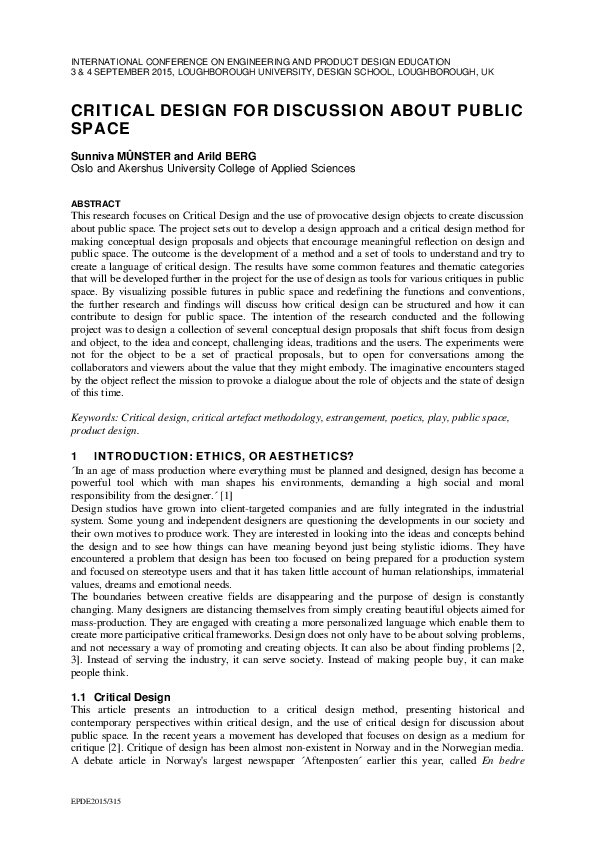 (PDF) Critical design for discussion about public space