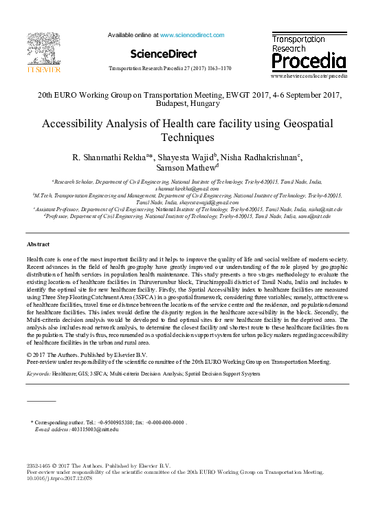 (PDF) Accessibility Analysis of Health care facility using Geospatial ...