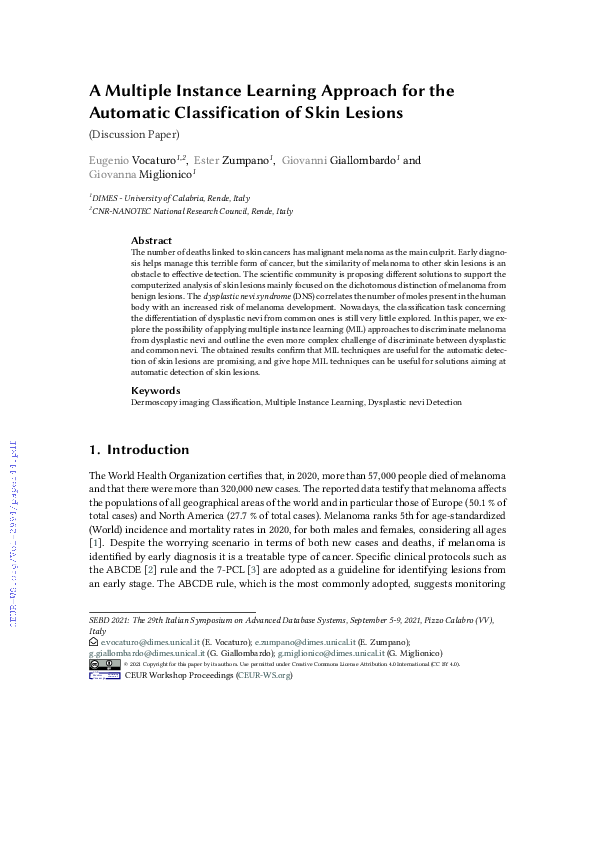 (PDF) A Multiple Instance Learning Approach for the Automatic Classification of Skin Lesions ...