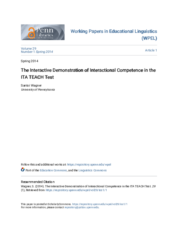 (PDF) The Interactive Demonstration of Interactional Competence in the ...