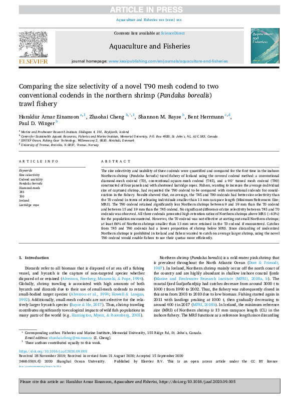 (PDF) Comparing the size selectivity of a novel T90 mesh codend to two ...