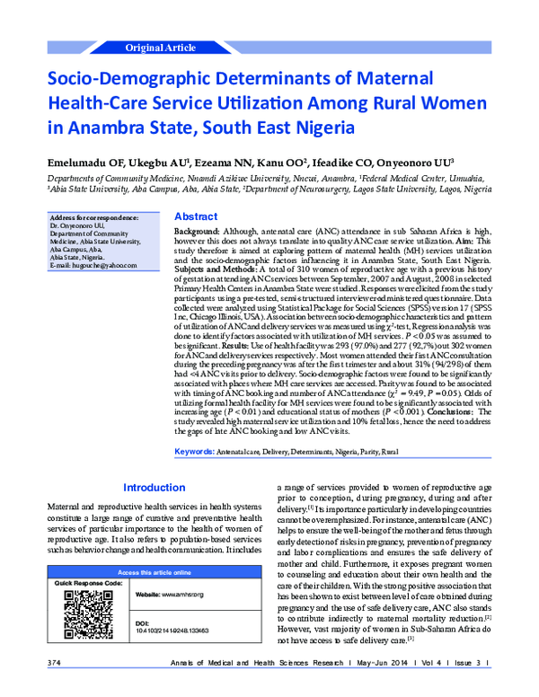 (PDF) Socio-demographic determinants of maternal health-care service ...