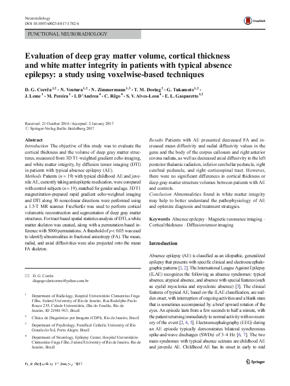 (PDF) Evaluation of deep gray matter volume, cortical thickness and white matter integrity in ...