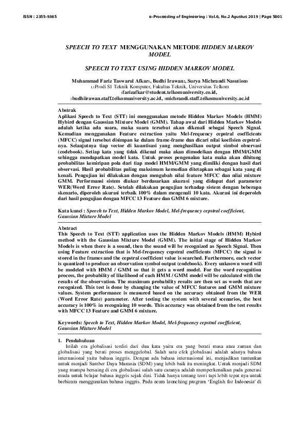 (PDF) Speech To Text Menggunakan Metode Hidden Markov Model | Fariz Afkar - Academia.edu