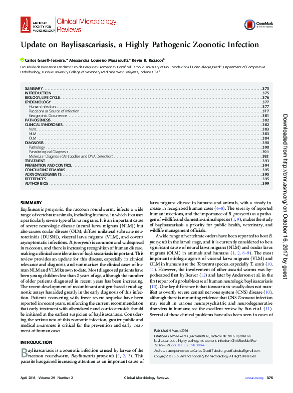 (PDF) Update on Baylisascariasis, a Highly Pathogenic Zoonotic Infection