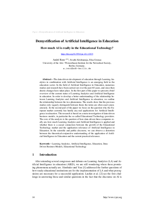 (PDF) Demystification of Artificial Intelligence in Education – How ...