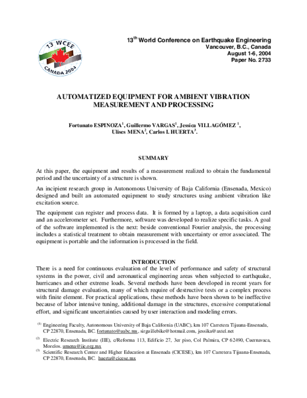 (PDF) Automatized Equipment for Ambient Vibration Measurement and ...