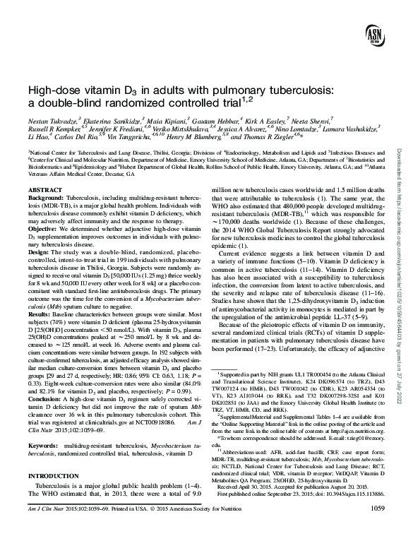 (PDF) High-dose vitamin D3 in adults with pulmonary tuberculosis: a ...