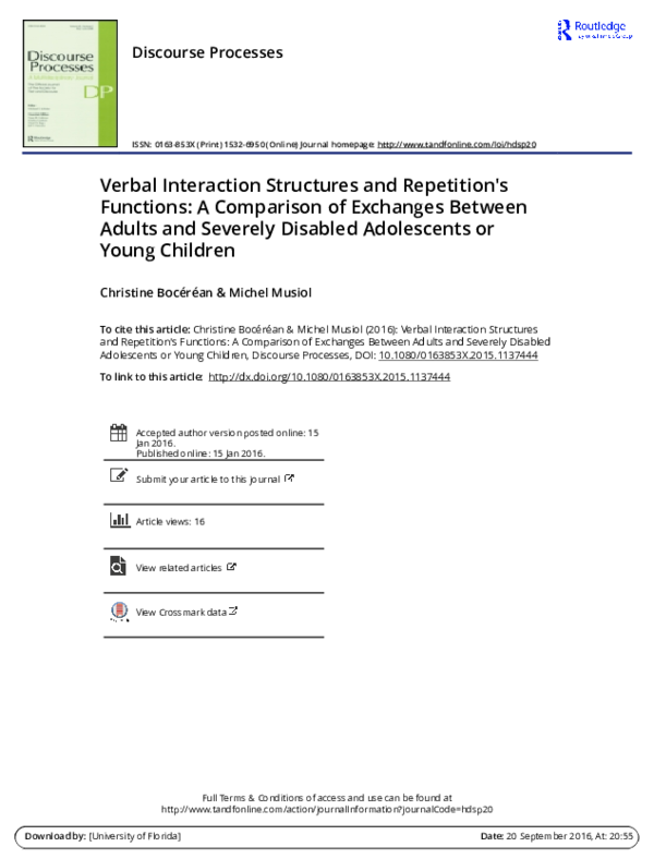(PDF) Verbal Interaction Structures and Repetition's Functions: A ...
