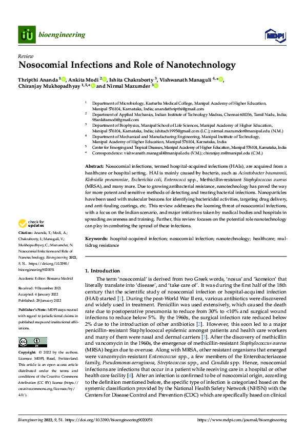 (PDF) Nosocomial Infections and Role of Nanotechnology | vishwanath managuli - Academia.edu