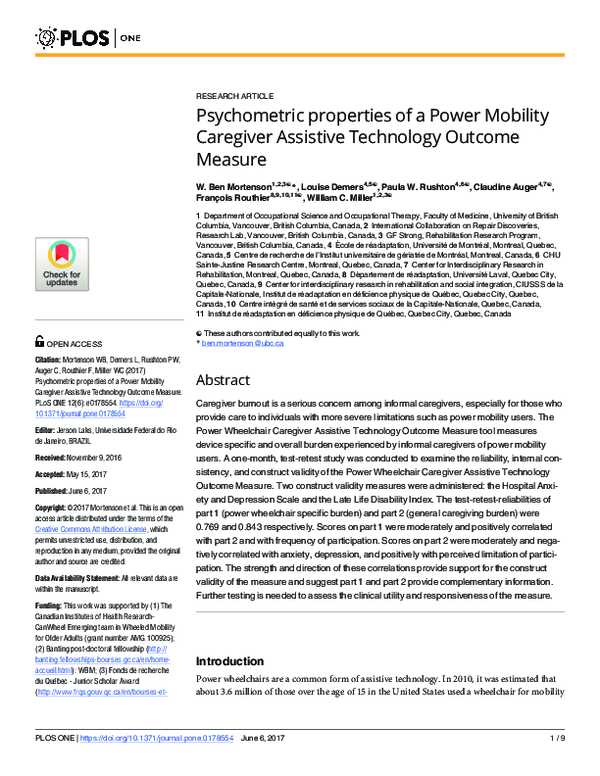 (PDF) Psychometric properties of a Power Mobility Caregiver Assistive ...