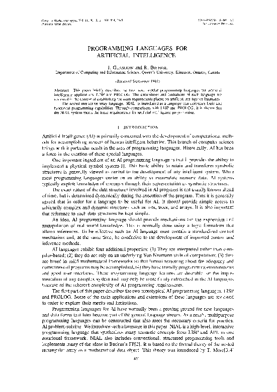 (PDF) Programming languages for artificial intelligence