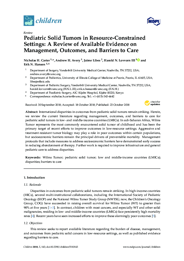 (PDF) Pediatric Solid Tumors in Resource-Constrained Settings: A Review of Available Evidence on ...