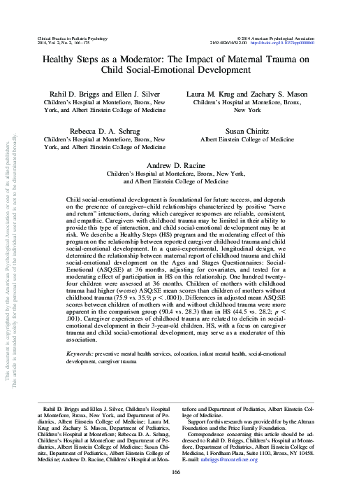 (PDF) Healthy Steps as a moderator: The impact of maternal trauma on ...