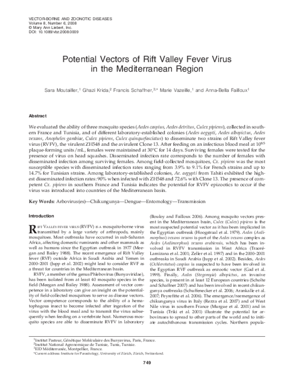 (PDF) Potential Vectors of Rift Valley Fever Virus in the Mediterranean ...
