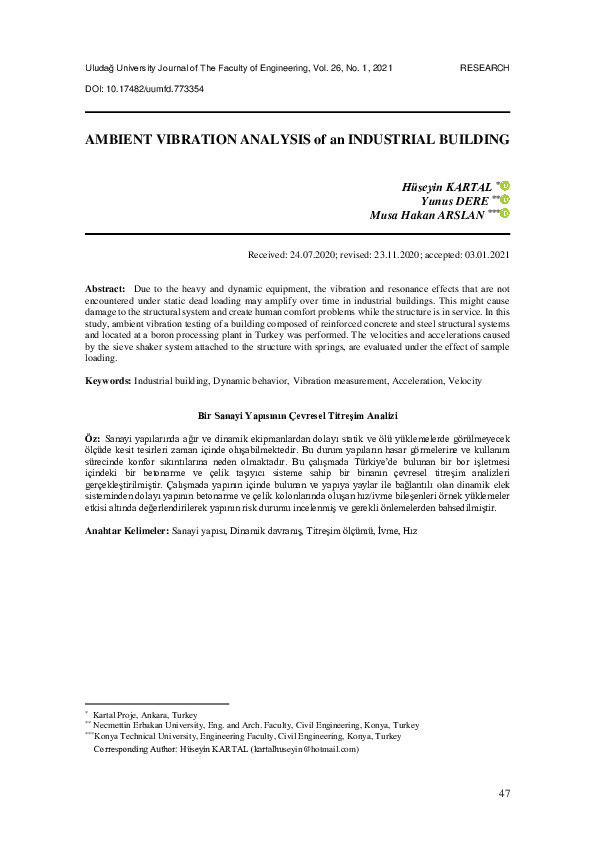 (PDF) AMBIENT VIBRATION ANALYSIS of an INDUSTRIAL BUILDING