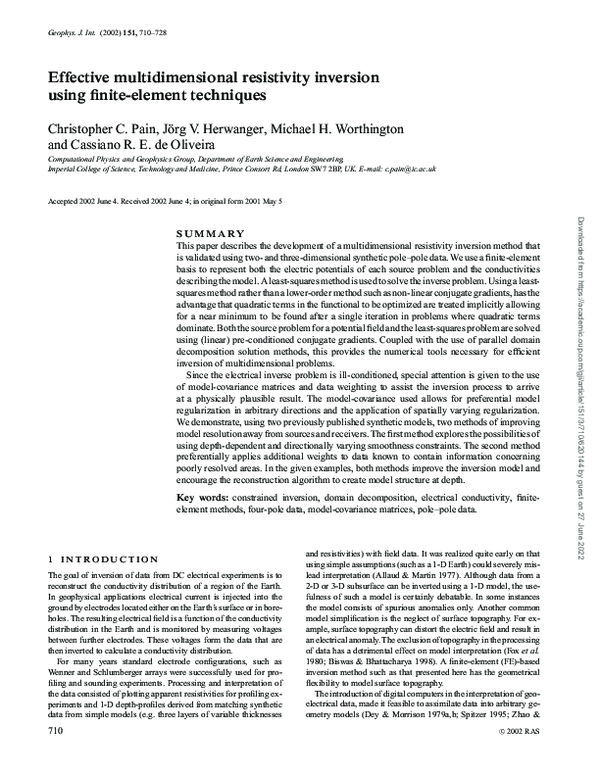 (PDF) Effective multidimensional resistivity inversion using finite-element techniques