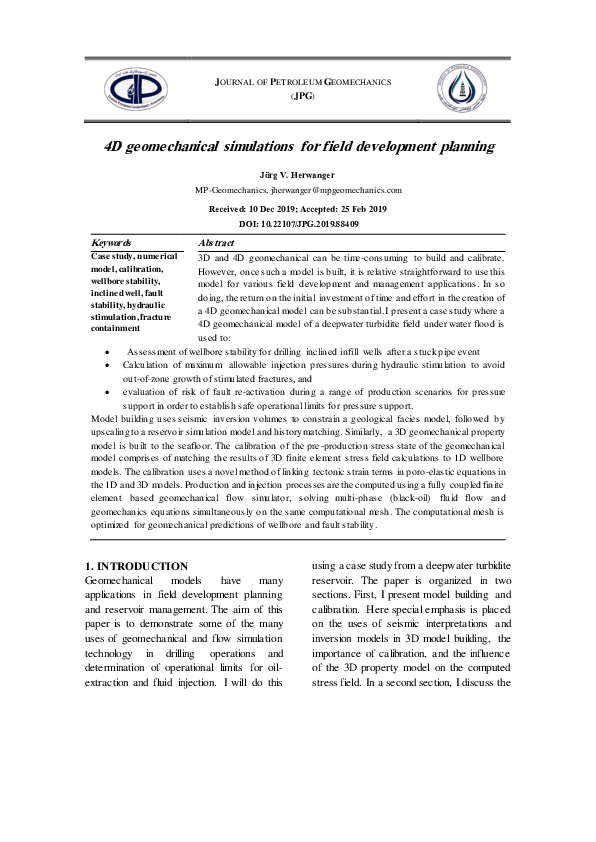 (PDF) 4D geomechanical simulations for field development planning | Jorg Herwanger - Academia.edu