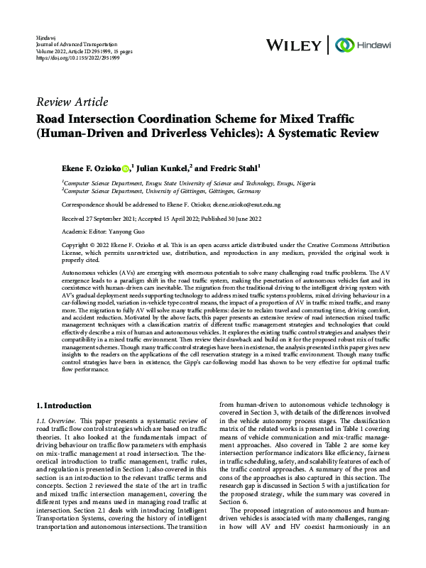 (PDF) Road Intersection Coordination Scheme for Mixed Traffic (Human ...