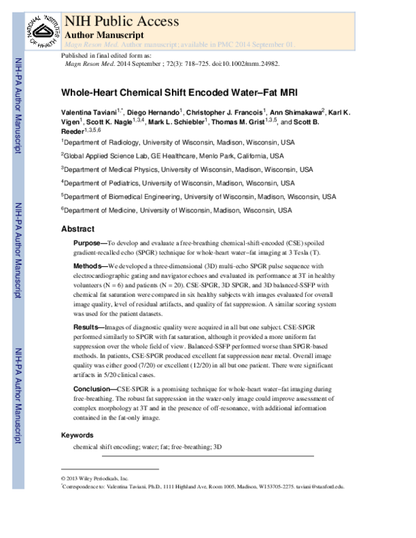 (PDF) Whole-heart chemical shift encoded water-fat MRI