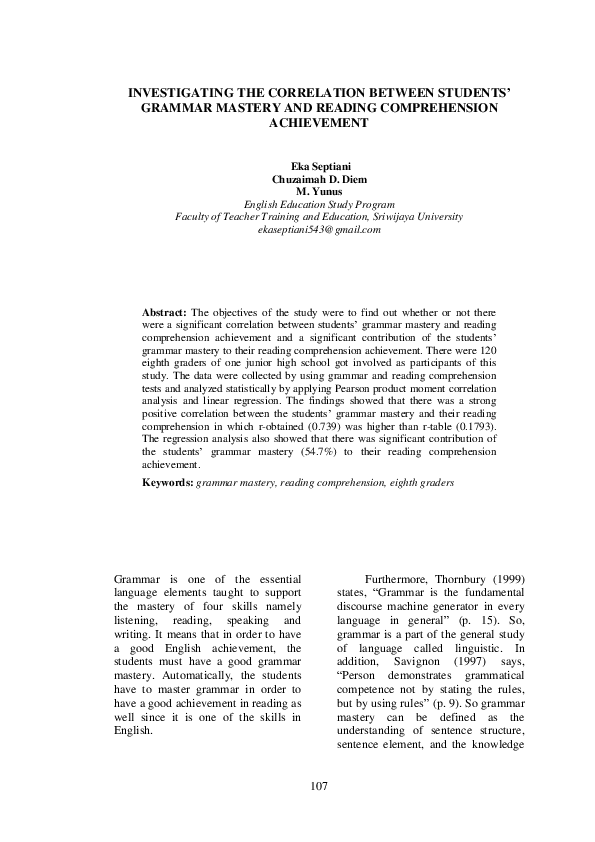 (PDF) Investigating the Correlation Between Students’ Grammar Mastery and Reading Comprehension ...