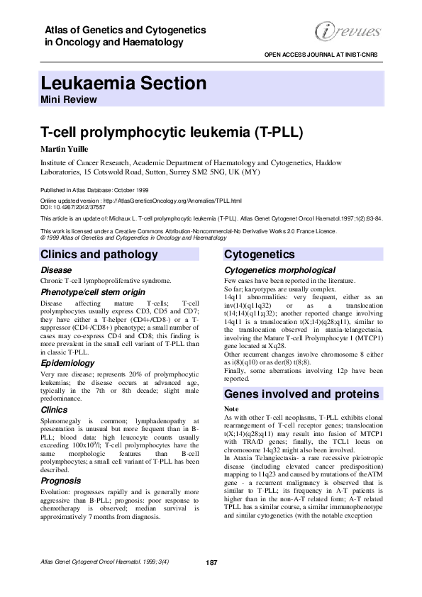 (PDF) T-cell prolymphocytic leukemia (T-PLL)