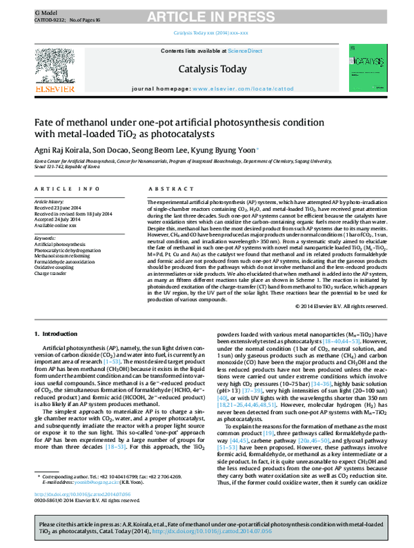(PDF) Fate of methanol under one-pot artificial photosynthesis ...