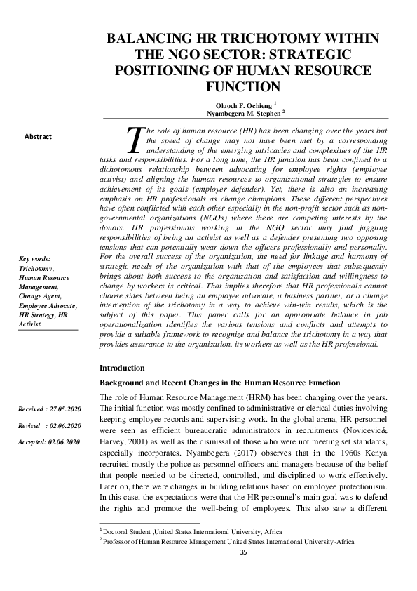 (PDF) Balancing HR Trichotomy Within the Ngo Sector: Strategic ...