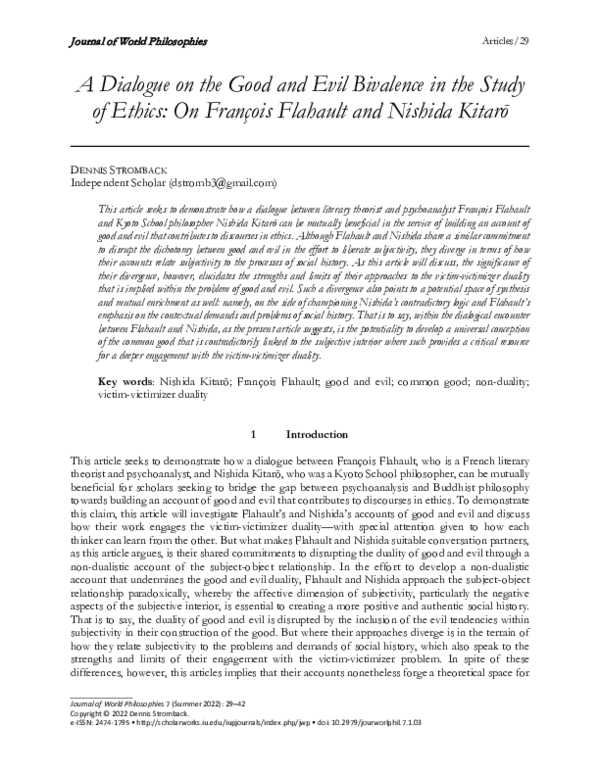 (PDF) A Dialogue on the Good and Evil Bivalence in the Study of Ethics