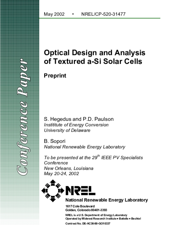 (PDF) Optical design and analysis of textured a-Si solar cells