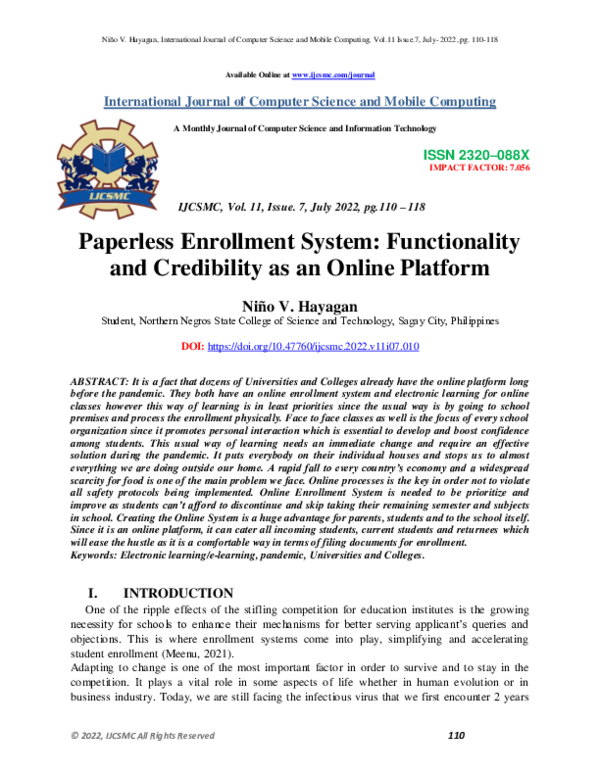 (PDF) Paperless Enrollment System: Functionality and Credibility as an ...